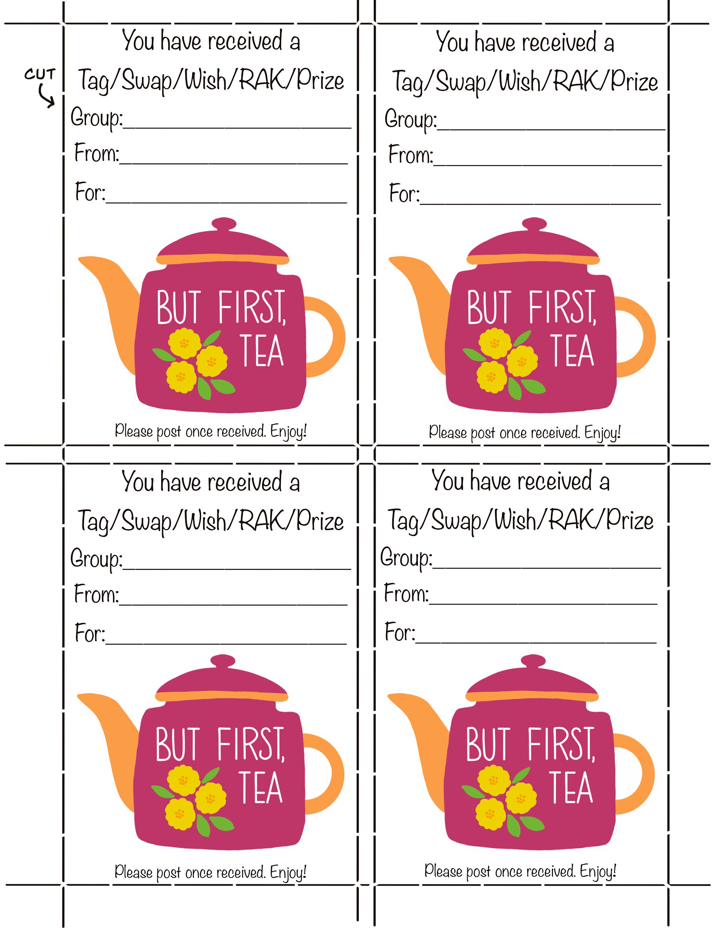 Happy Mail Swap Insert Tag/swap/wish/rak/prize/but First, Tea Digital ...