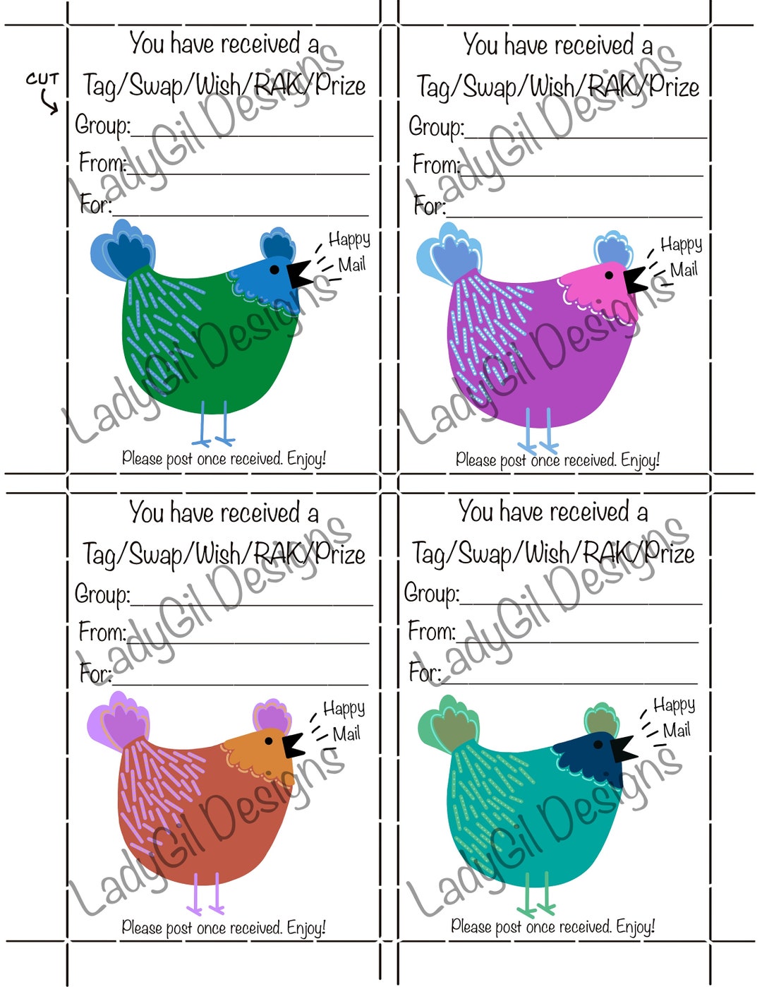 Happy Mail Swap Insert Tag/swap/wish/rak/prize/chicken Digital Download ...