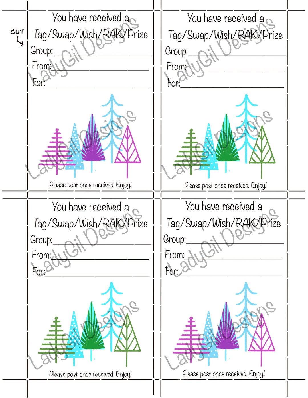 Happy Mail Swap Insert Tag/swap/wish/rak/prize/colorful Trees Digital ...