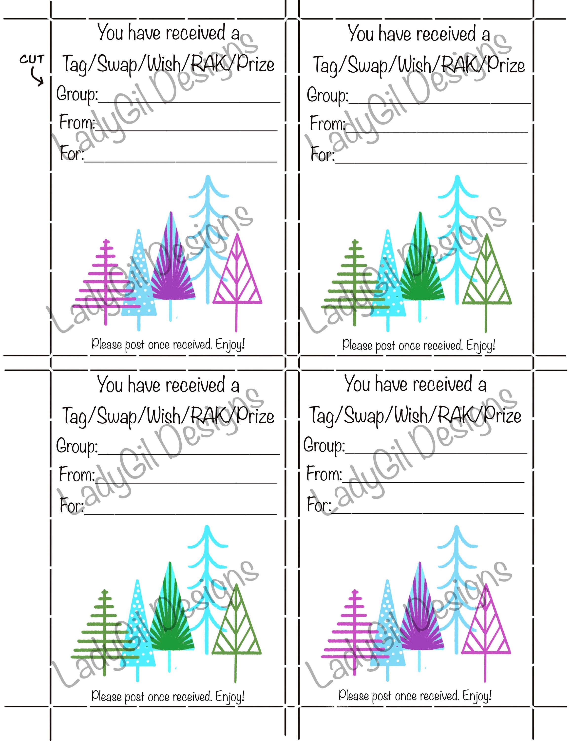 Happy Mail Swap Insert Tag/swap/wish/rak/prize/colorful Trees Digital ...