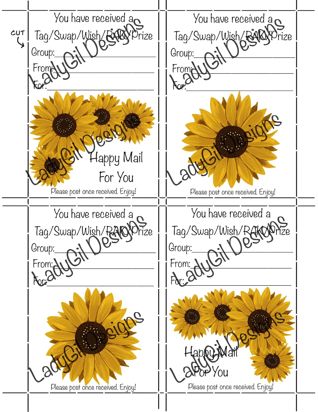 Happy Mail Swap Insert Tag/swap/wish/rak/prize/sunflower Digital ...