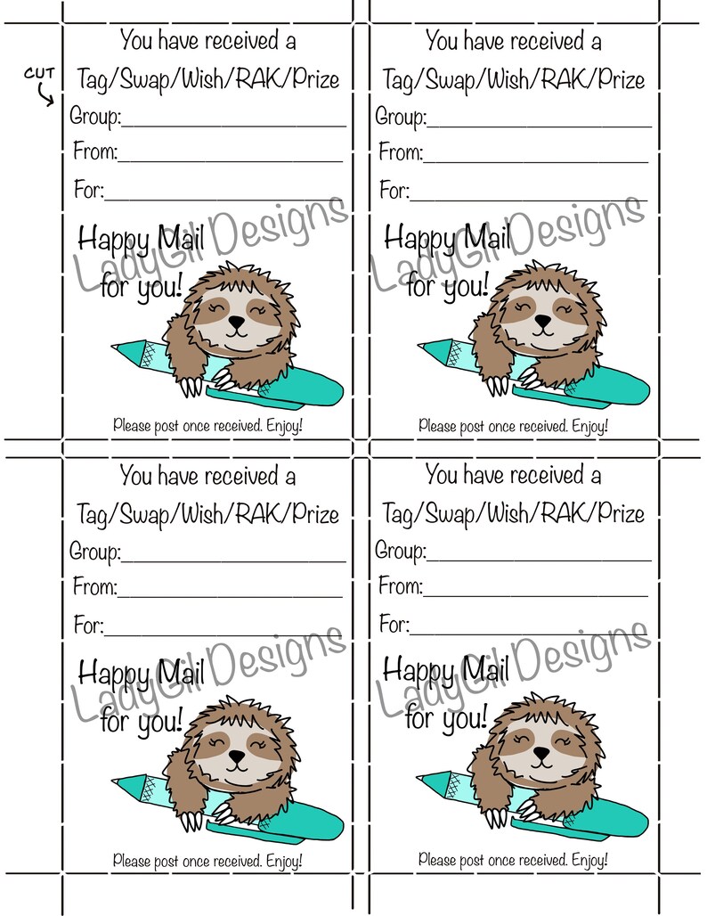 Happy Mail Swap Insert Tag/swap/wish/rak/prize/sloth Digital Download ...