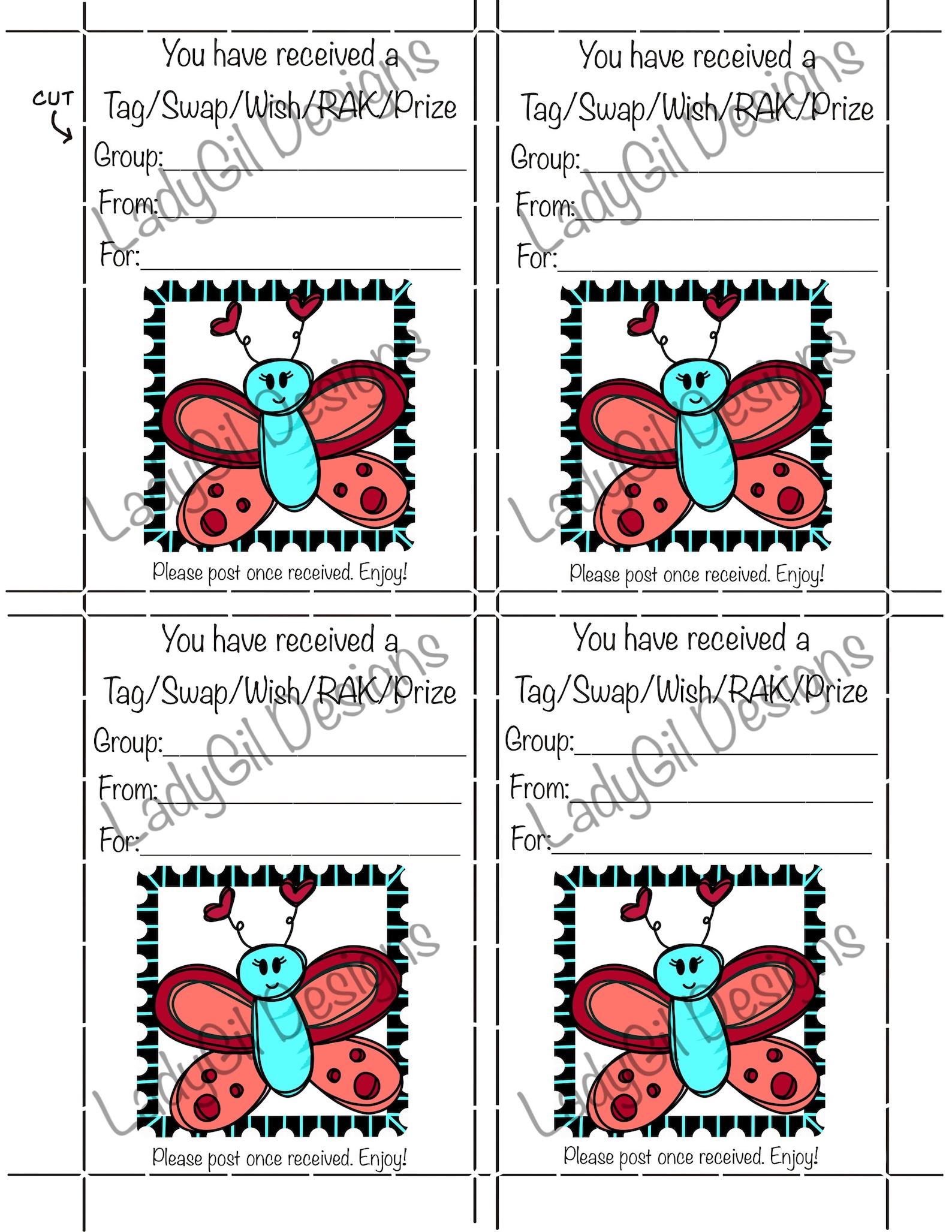 Happy Mail Swap Insert Tag/swap/wish/rak/prize/butterfly Digital ...