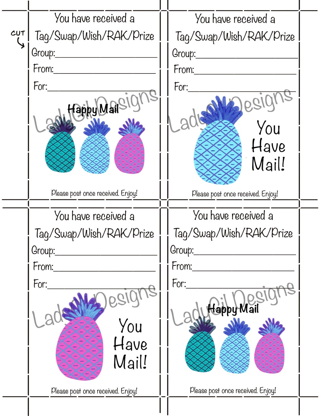 Happy Mail Swap Insert Tag/swap/wish/rak/prize/pineapples Digital ...
