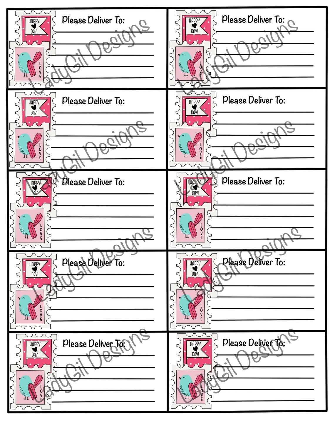 Lined Please Deliver to Labels Valentine Postage Stamps - Etsy