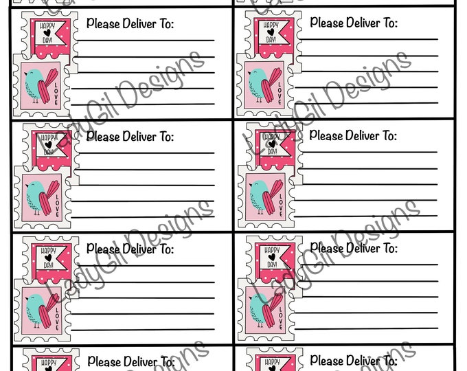 Lined Please Deliver to Labels Valentine Postage Stamps Digital ...