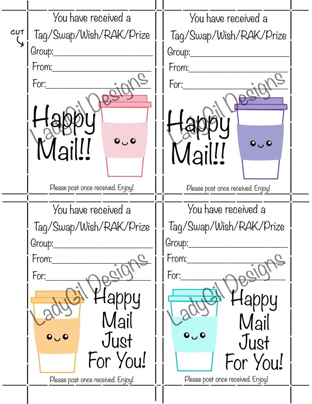 Happy Mail Swap Insert Tag | Coffee | Swap | Wish | RAK | Prize ...
