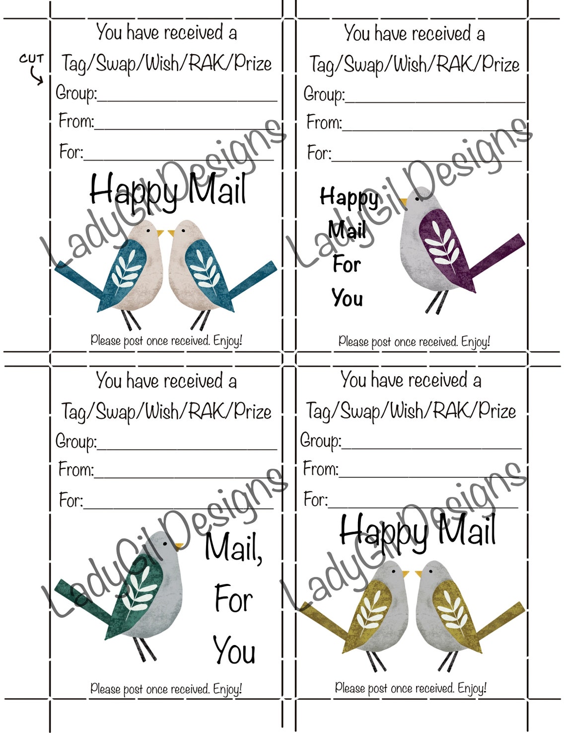 Folk Art Bird Tag Insert / Prizes, Swaps, RAKS, Wishes - Etsy