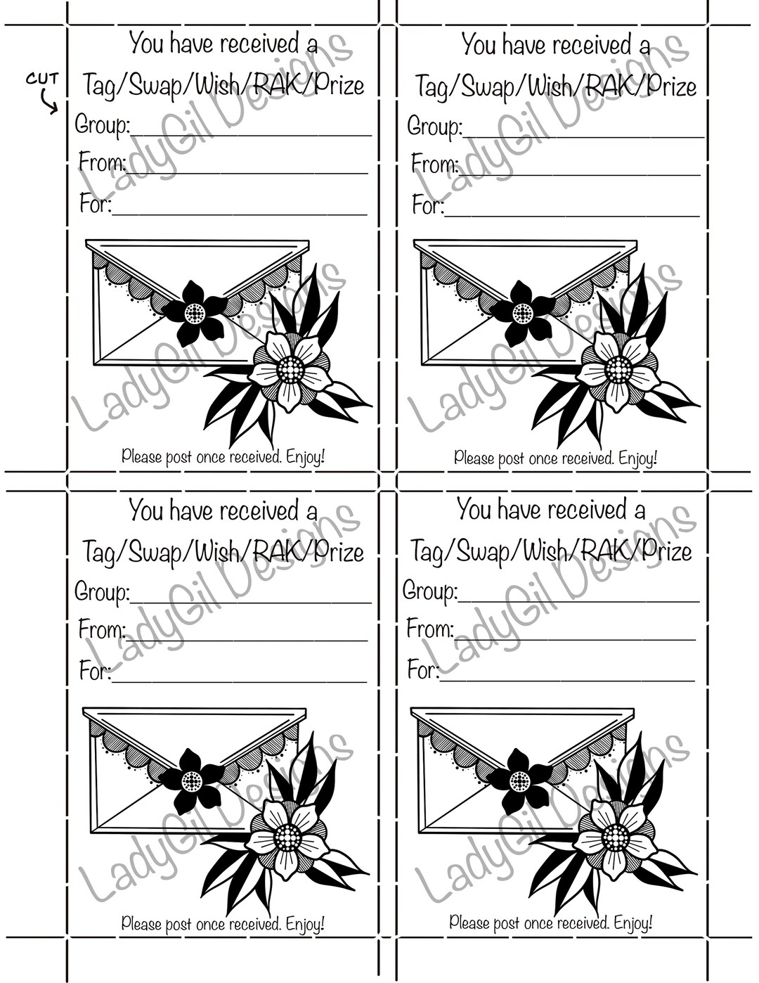 Happy Mail Swap Insert Tag/swap/wish/rak/prize/floral Envelope Digital ...