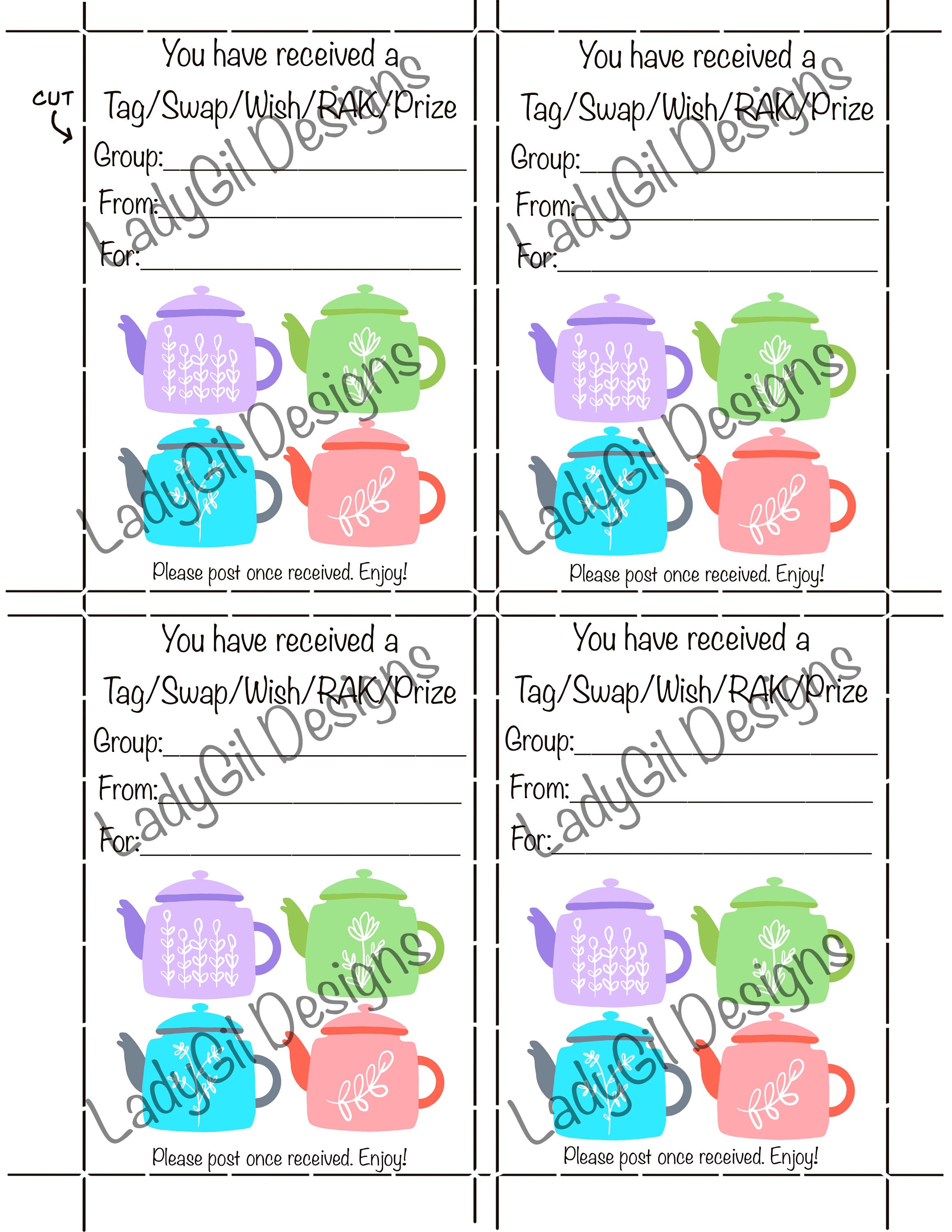 Happy Mail Swap Insert Tag/swap/wish/rak/prize/teapots Digital Download ...