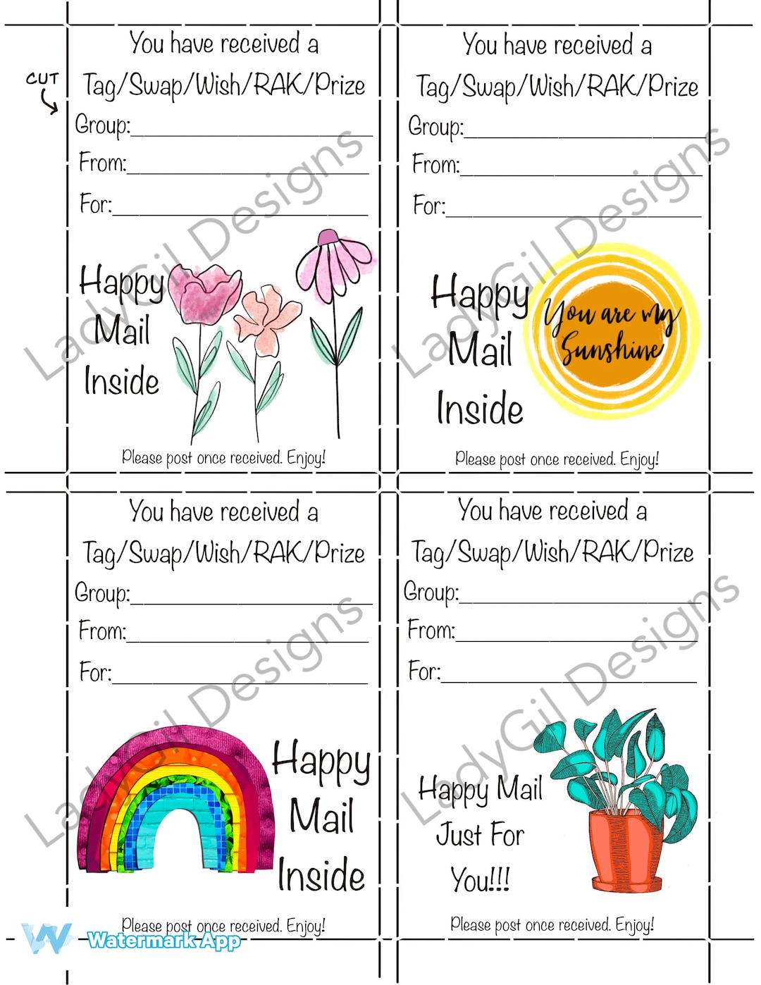 Happy Mail Swap Insert Tag/swap/wish/rak/prize Digital Download - Etsy