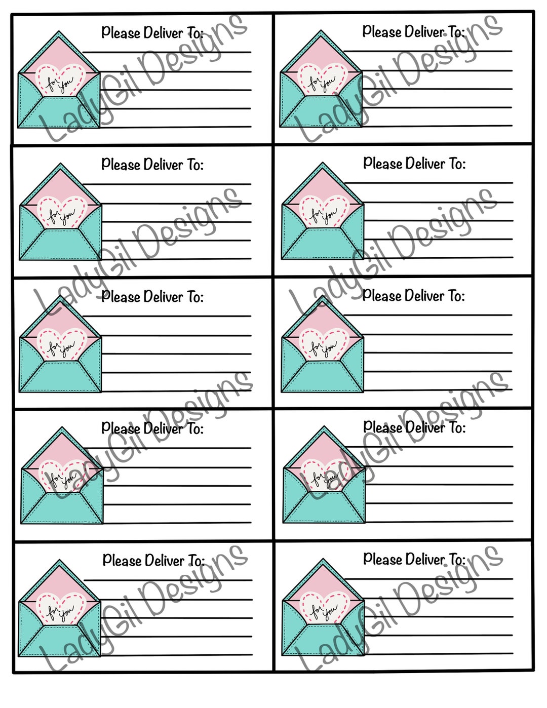 Lined | Please Deliver to Labels | Heart Envelopes | Digital Download ...