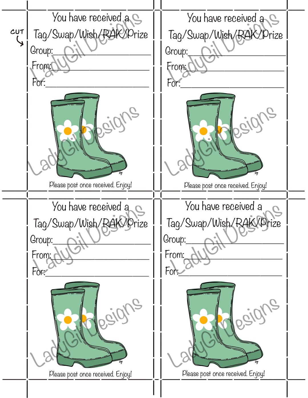 Happy Mail Swap Tag Insert/green Boots/swap/wish/rak/prize/digital ...