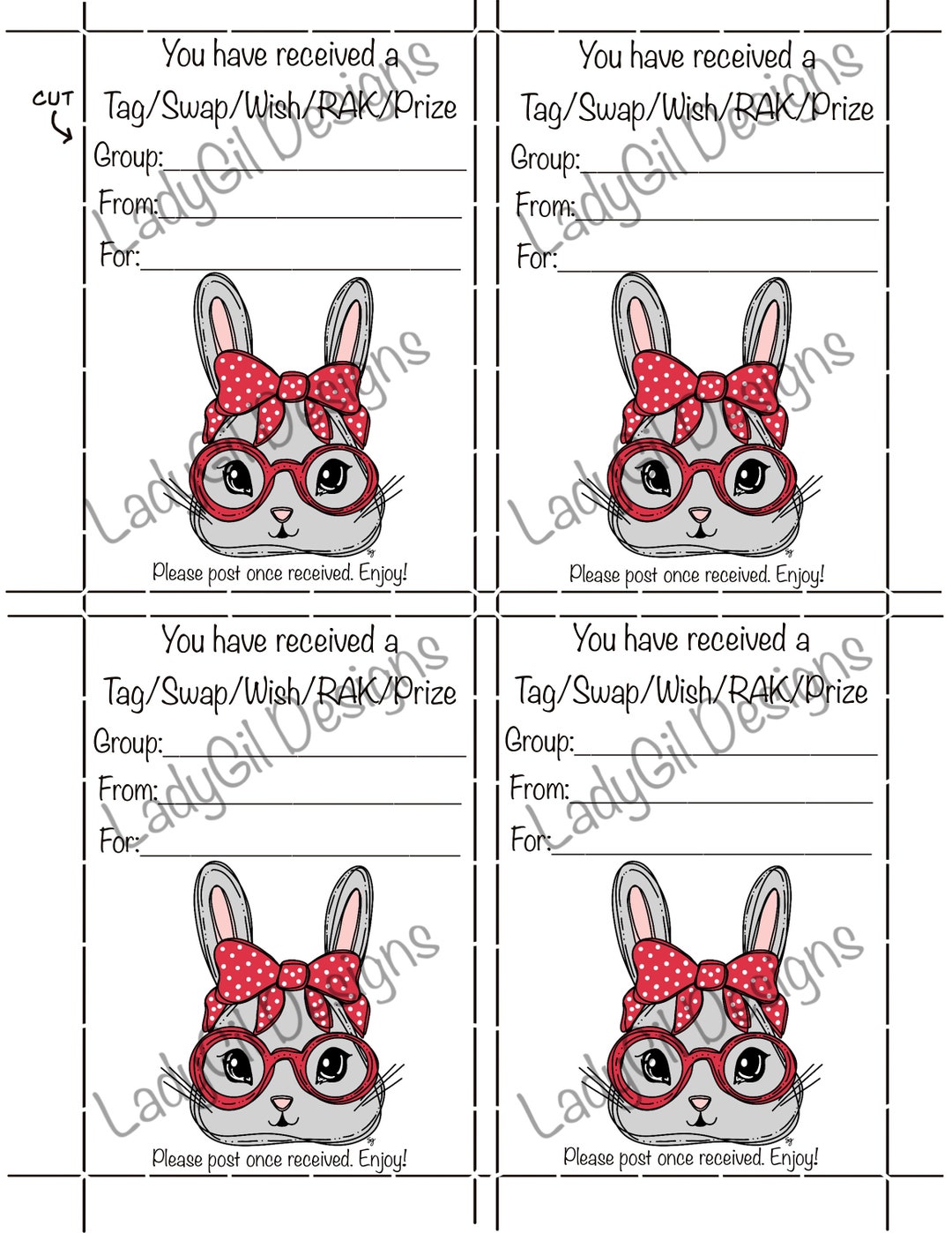 Happy Mail Swap Insert Tag/swap/wish/rak/prize/bunny Digital Download ...