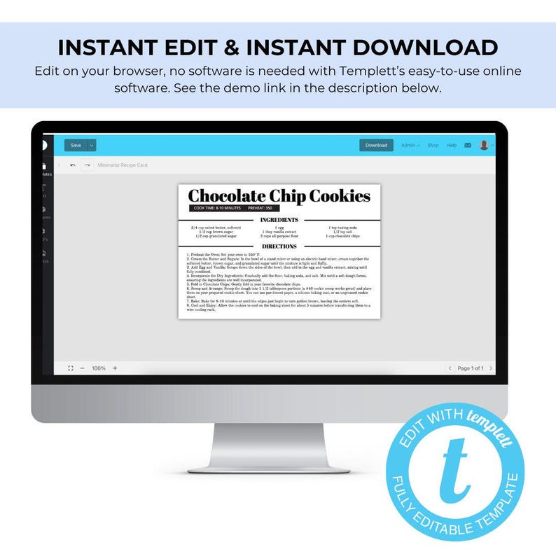 Editable Recipe Card Template, Minimalist Recipe Card, Diy Recipe Card ...