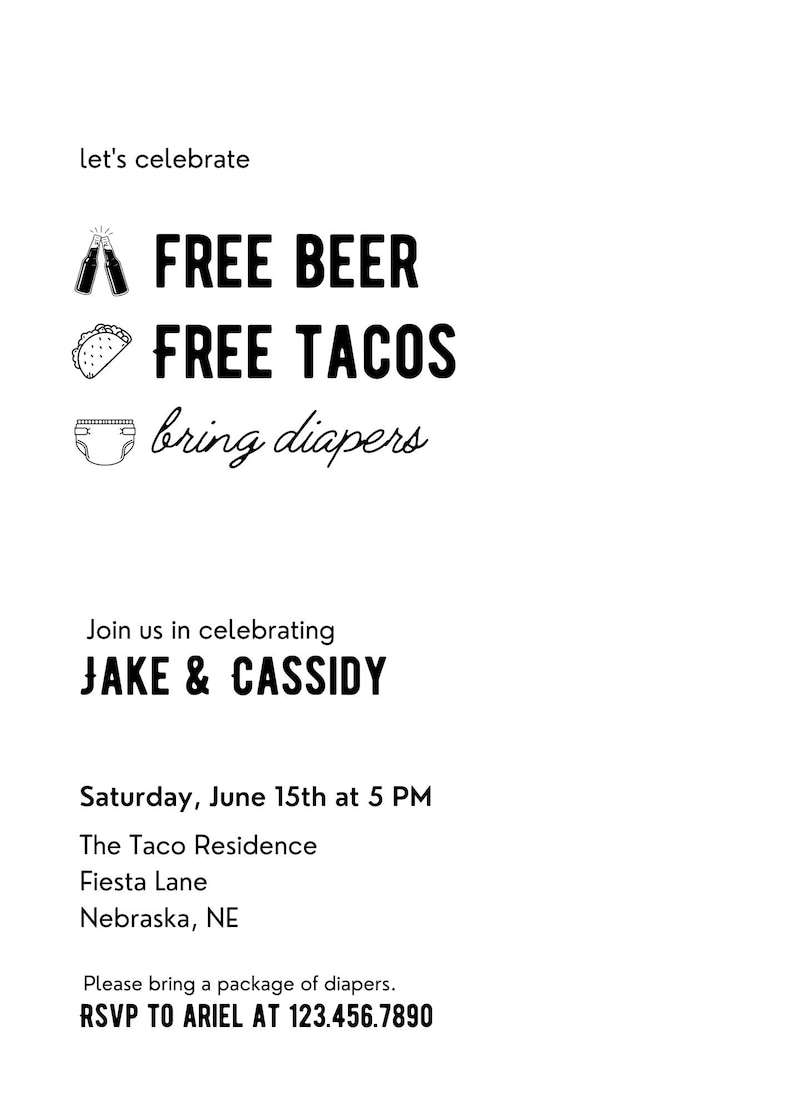 Free Beer, Free Tacos, Bring Diapers | Diaper Keg Invite - Etsy