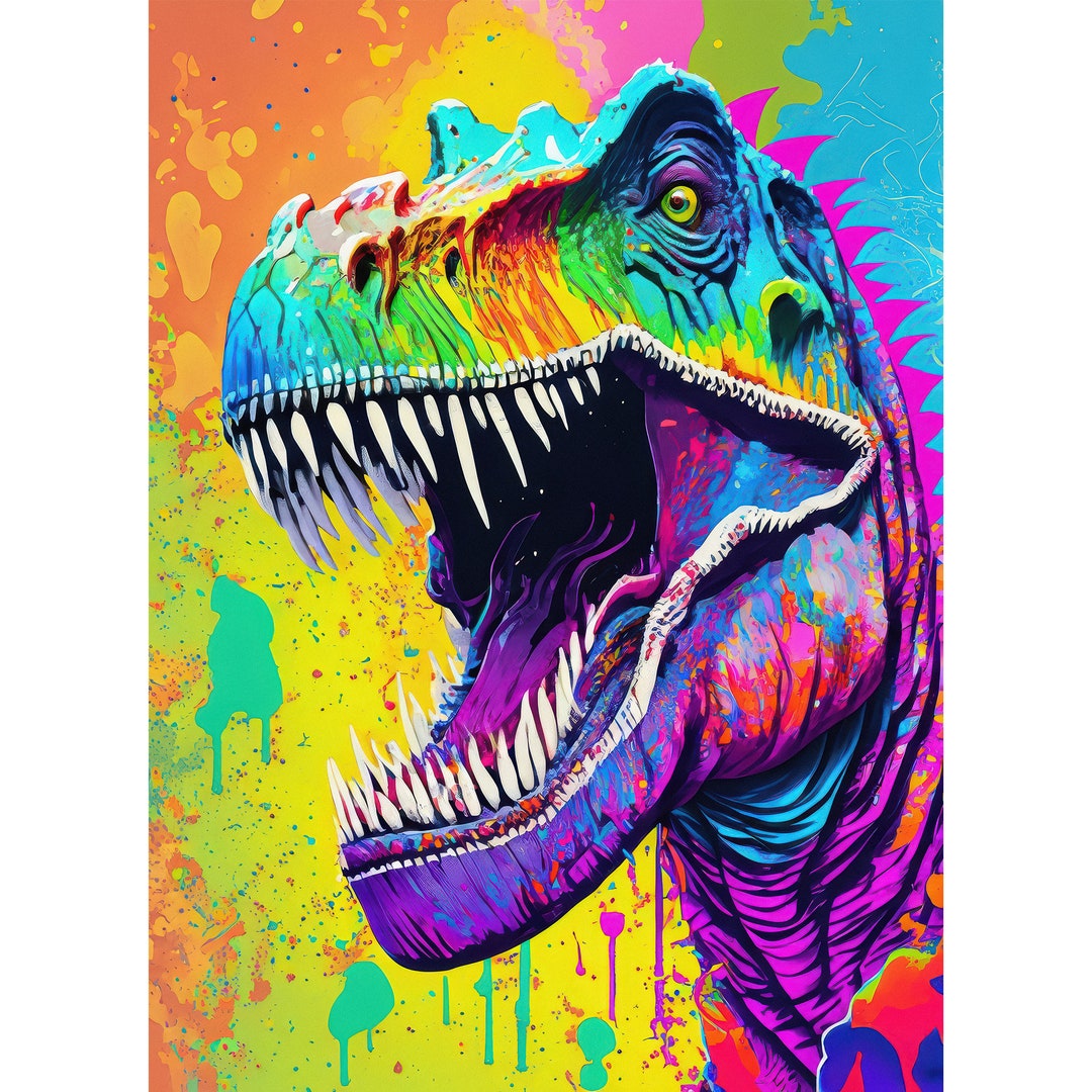 Psychedelic T-rex Fine Art Print - Digital Download, Vibrant Pop Art ...