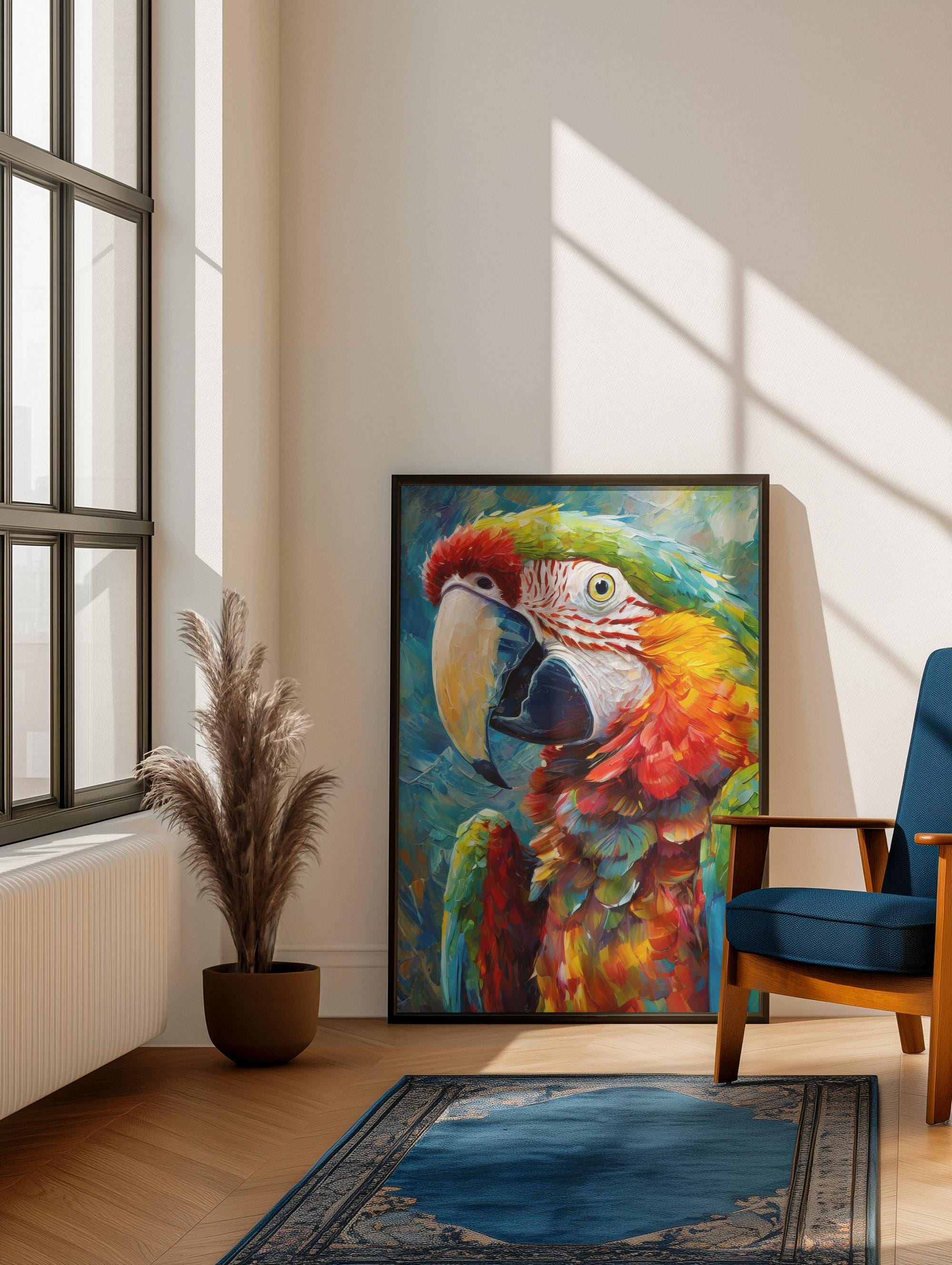 Vibrant Macaw Parrot Portrait - Digital Art Print - Colorful Bird Decor ...