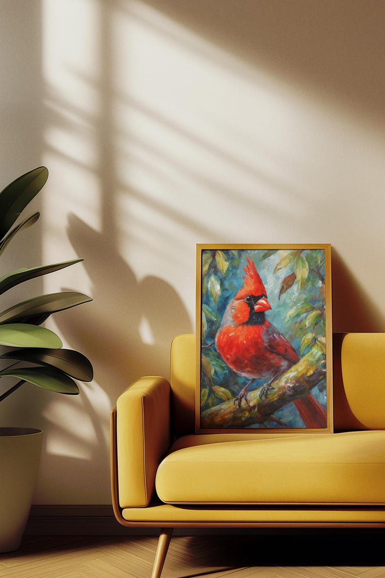 A Vibrant Red Cardinal Art Print - Colorful Oil Painting Wall Art Decor ...