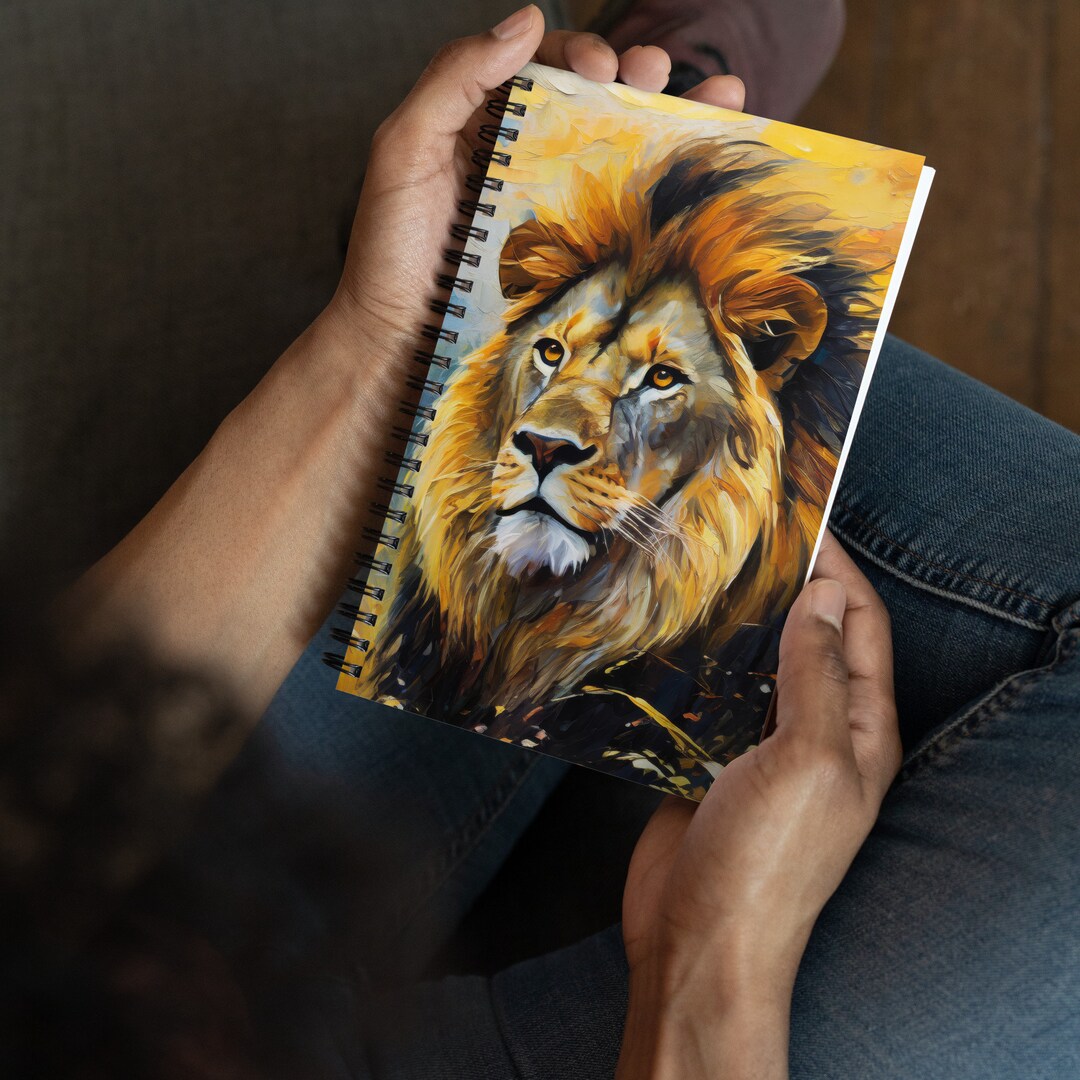 Majestic African Lion Spiral Notebook - Vibrant Oil Painting, Stylish ...
