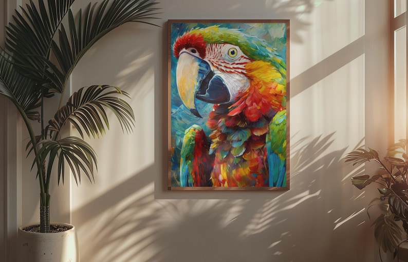 Vibrant Macaw Parrot Portrait - Digital Art Print - Colorful Bird Decor ...