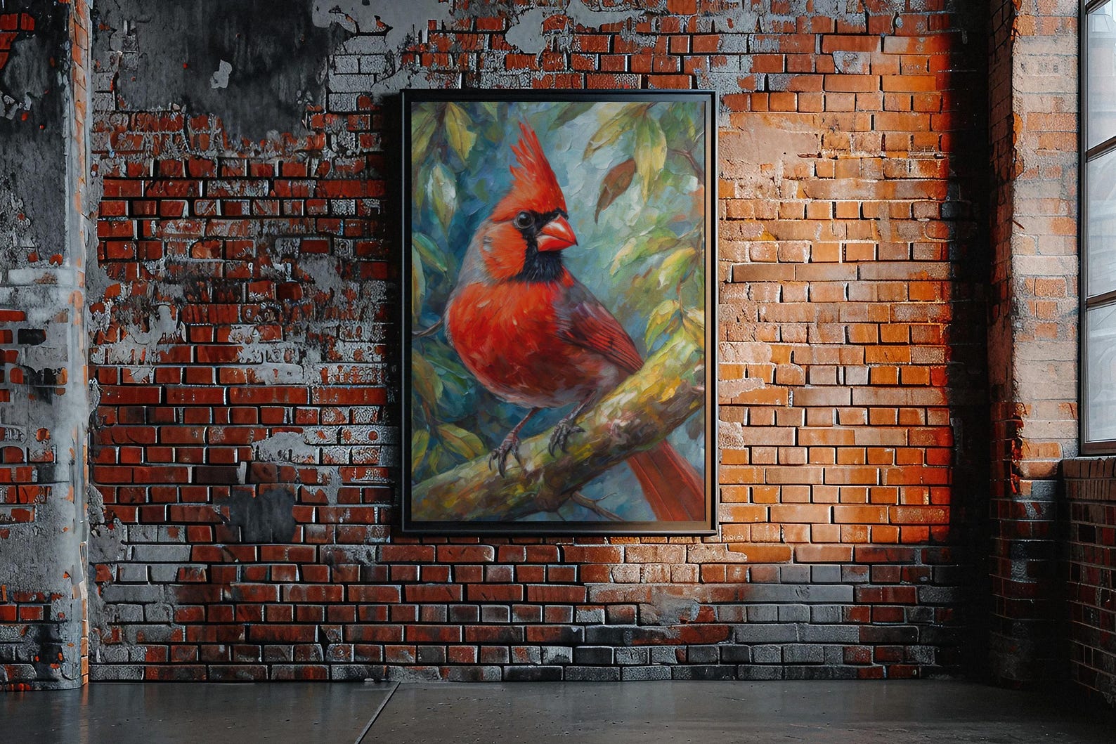 A Vibrant Red Cardinal Art Print - Colorful Oil Painting Wall Art Decor ...