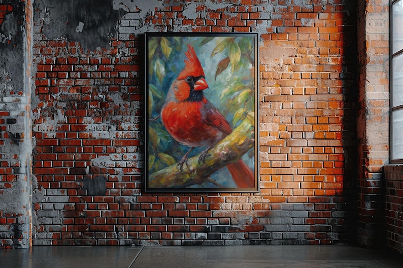 A Vibrant Red Cardinal Art Print - Colorful Oil Painting Wall Art Decor ...