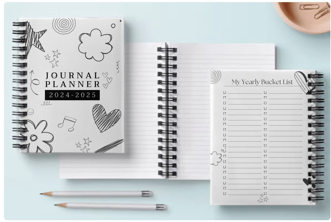 Black and White Doodle Drawing Yearly Planner for Students, Kids, Teens ...