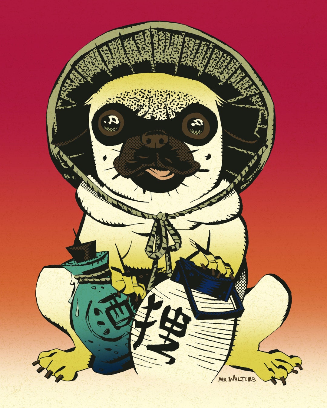 Bake-danuki Pug – Art Prints - Etsy