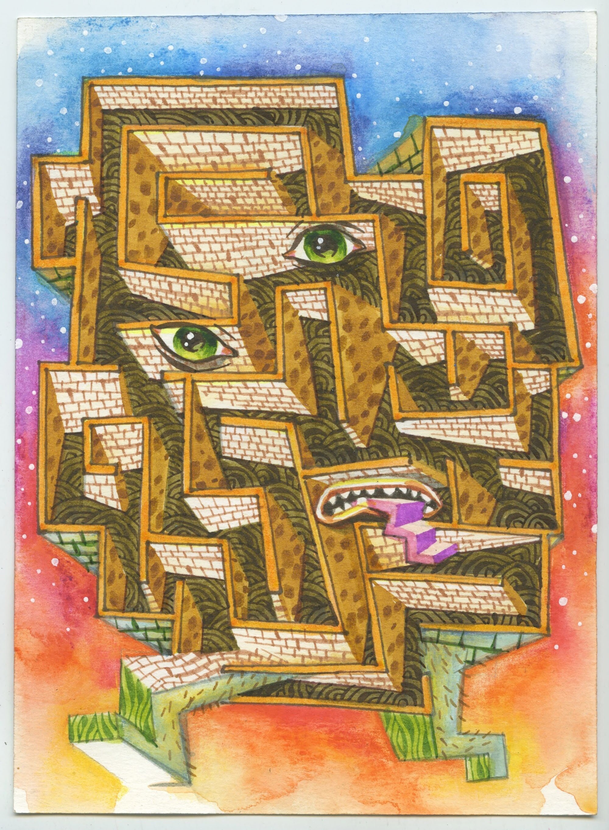 Watercolor Painting The Labyrinth Original Artwork etna.com.pe