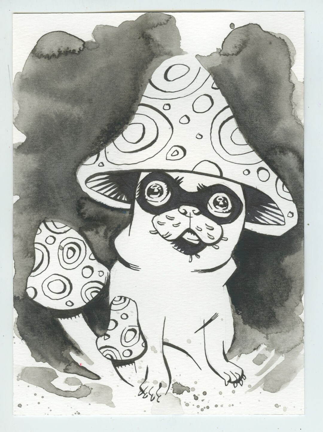 Mushroom Pug – Ink Drawing - Etsy