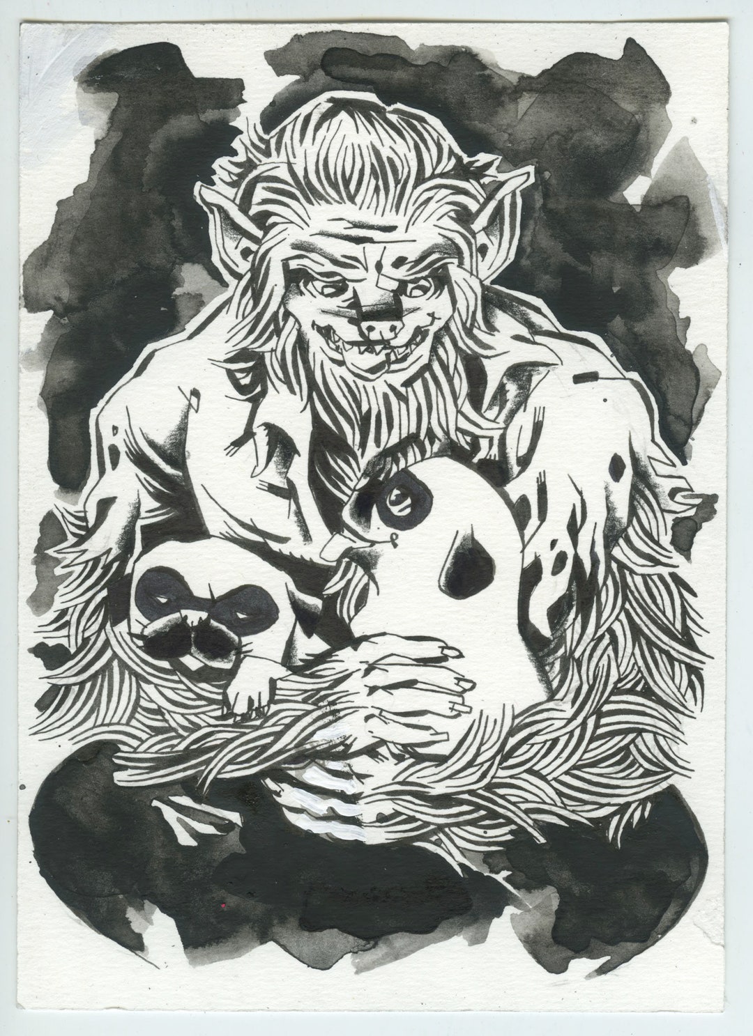 Werewolf and Pugs – Ink Drawing - Etsy