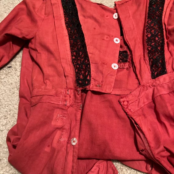 Antique 1900s Edwardian Victorian red lace mini dress - Gem