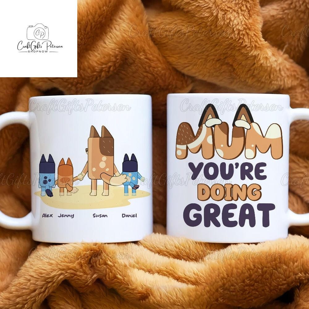 Bluey Family Mug, Personalized Bluey Ceramic Mug, Custom Bluey Mom Mug ...