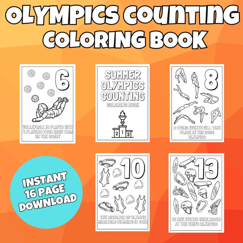 Summer Olympics Counting Coloring Book Instant Download - Etsy