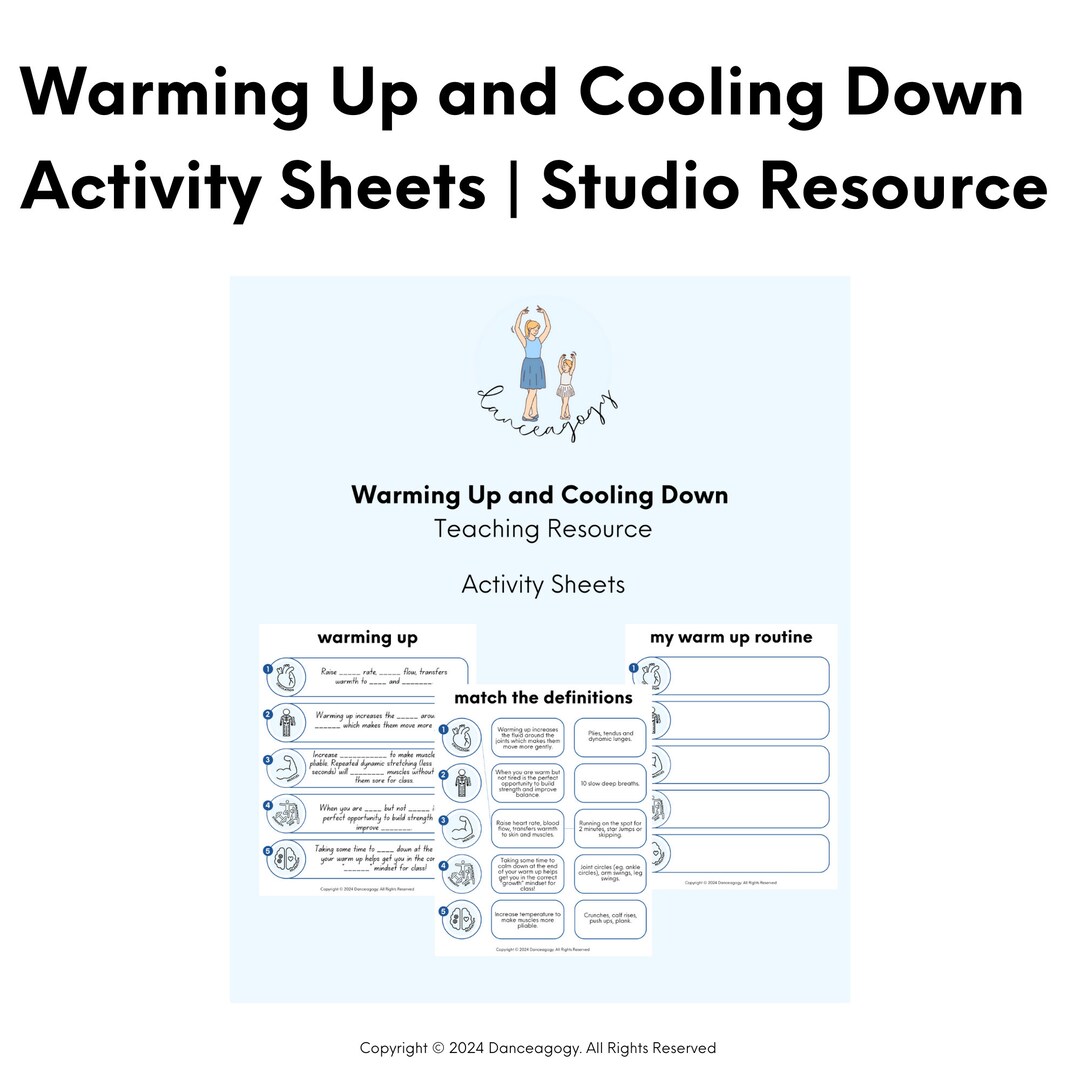 Dance Studio Activity Sheet Bundle for Students - Warming up & Cooling ...