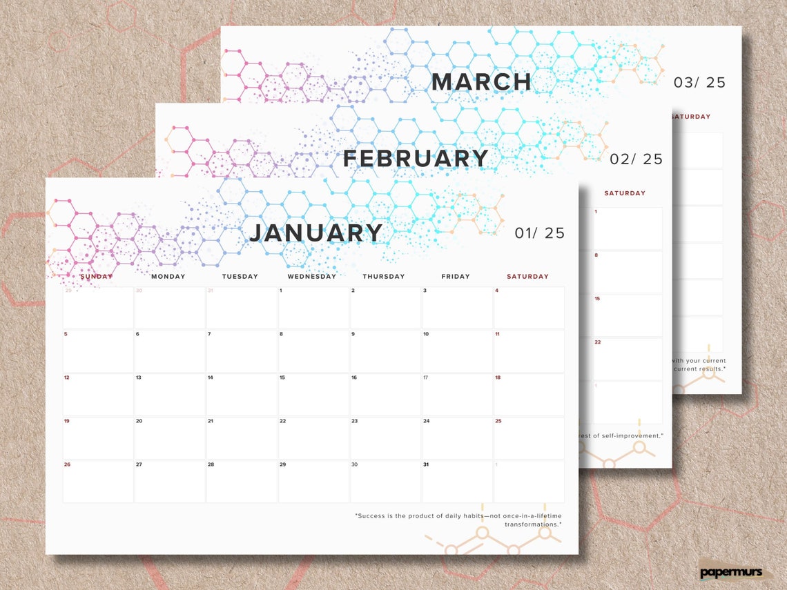 Printable Atomic Habit Calendar 2025 Monthly Planner 2025 A4 Landscape ...