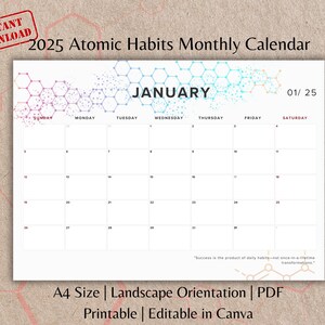 Printable Atomic Habit Calendar 2025 | Monthly Planner 2025 | A4 ...