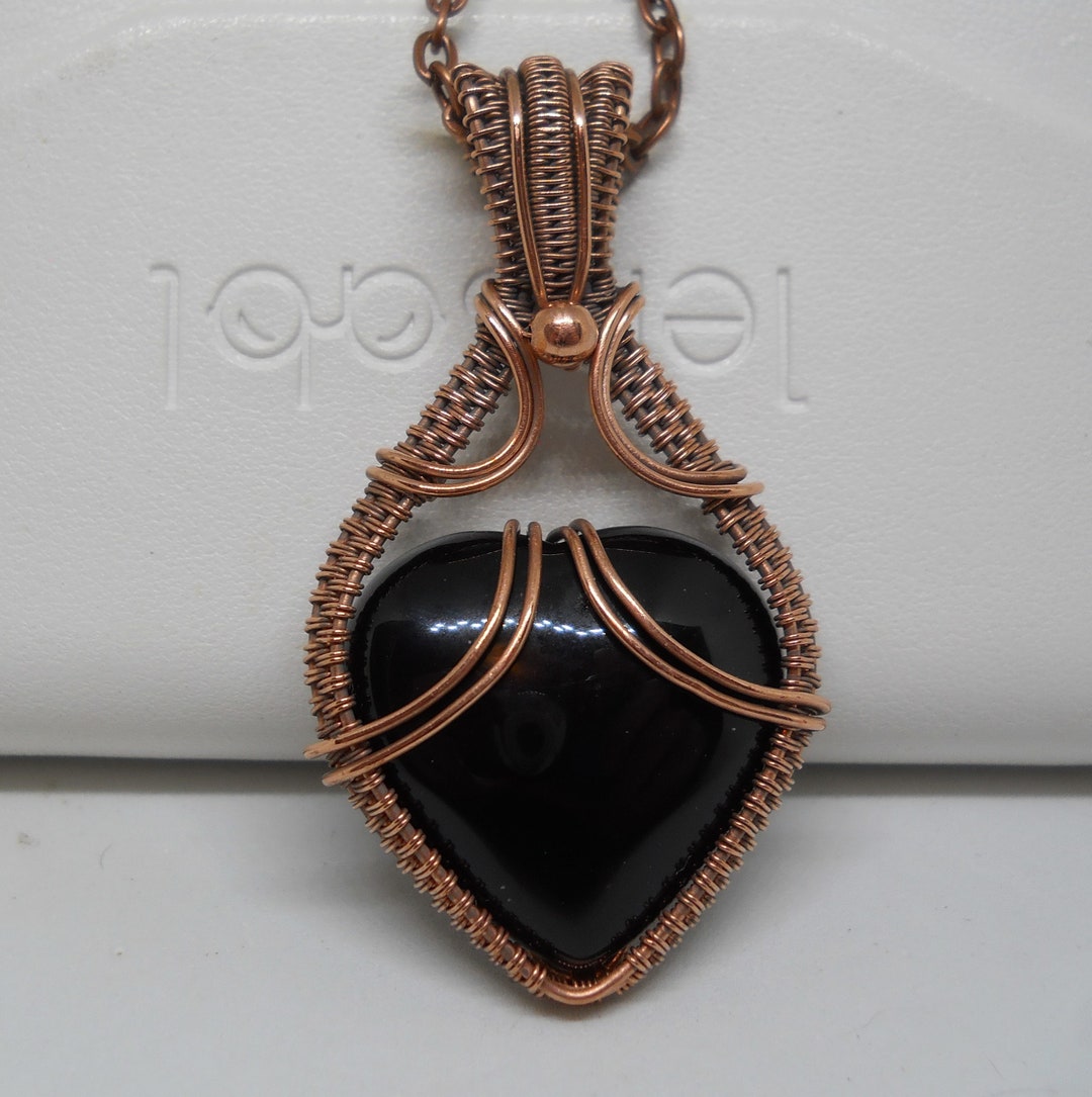 Black Agate Wire Woven Heart, Oxidized Copper Wire, Handmade, One of a ...