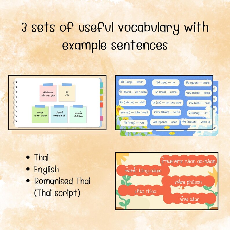Learn Thai Vocabulary Verbs & Sentences, PDF Files - Etsy