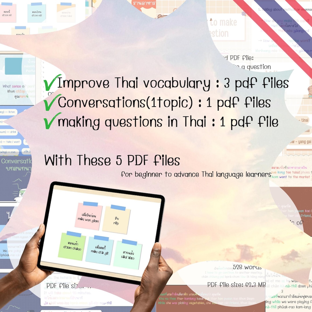 Learn Thai Vocabulary Verbs & Sentences, PDF Files - Etsy