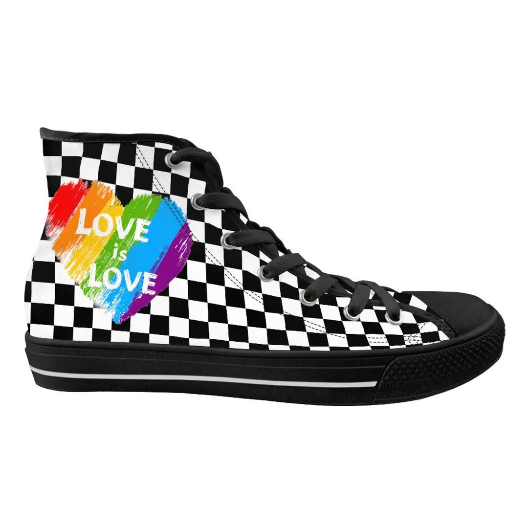 Love is Love High Top Shoe, LGBTQ Ally, Queer Rainbow Shoe, Black and ...