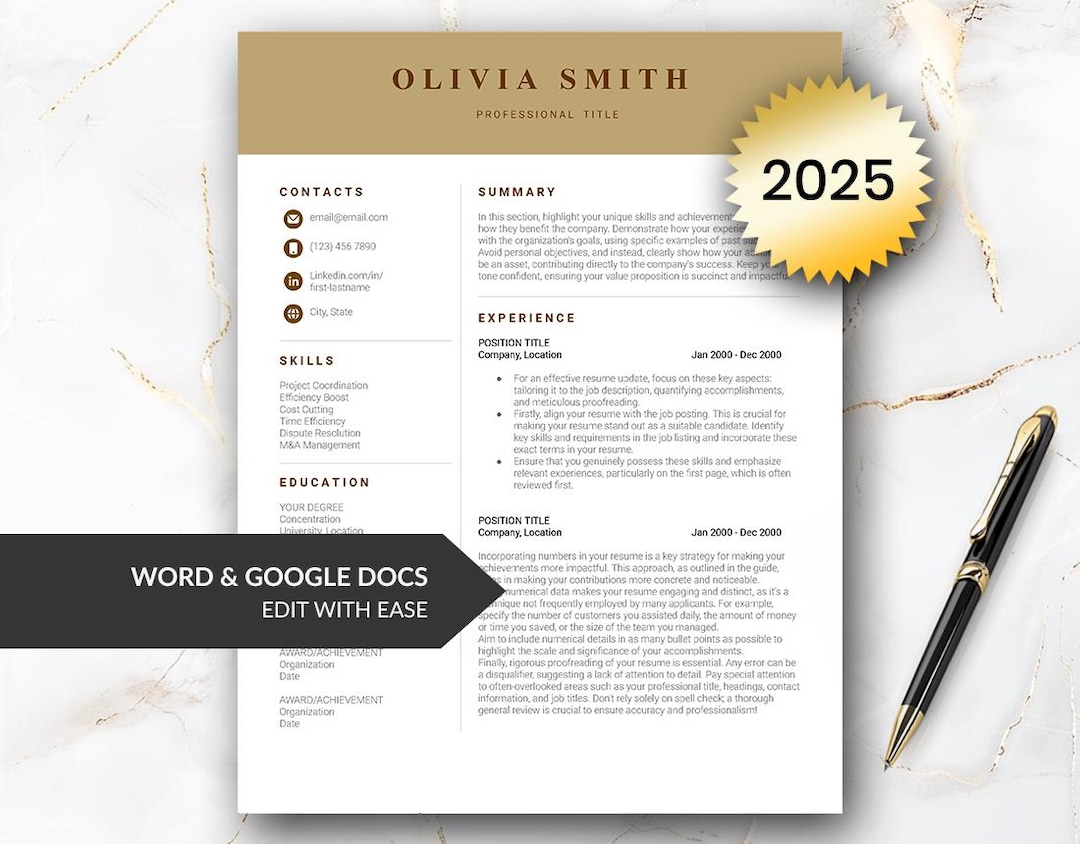 Professional Resume CV and Cover Letter Minimalist Template, Microsoft ...