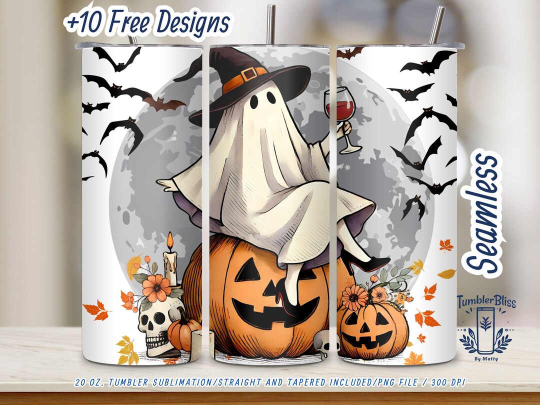 Spooky Ghost Wine Lover Tumbler Wrap PNG - 20 Oz Skinny Tumbler ...