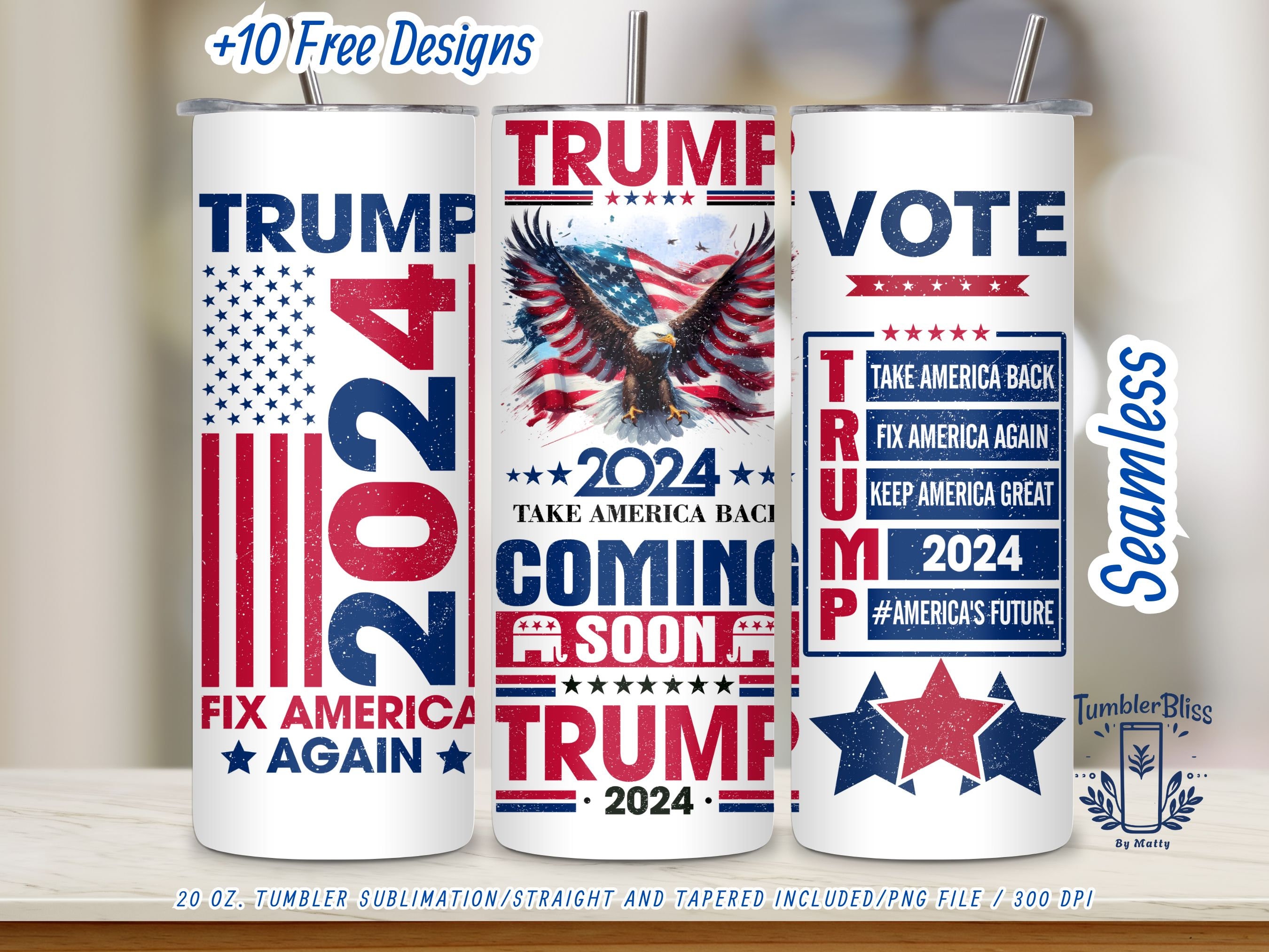 Trump 2024 Tumbler Wrap PNG Digital Download 20 Oz Skinny, Election ...