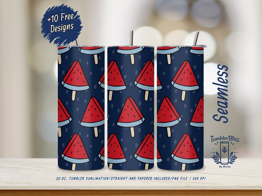 Watermelon Popsicles 20 Oz Skinny Seamless Tumbler Wrap PNG | Digital ...
