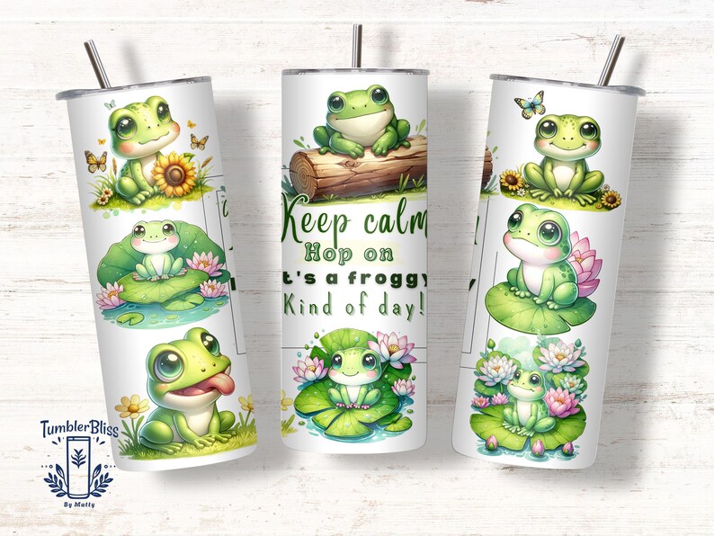Frog Tumbler Wrap PNG, Keep Calm Frog Design + Blank for ...