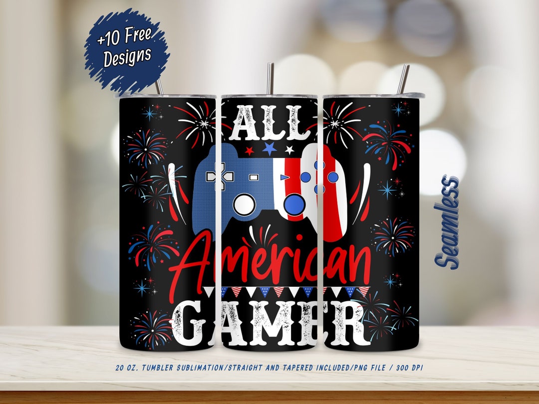 All American Gamer Tumbler Wrap PNG 20 Oz Skinny Seamless Digital ...