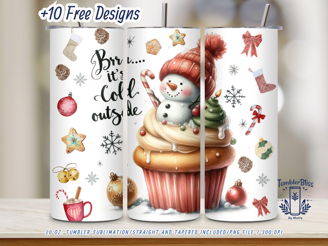 Brrr... It's Cold Outside Snowman Cupcake 20 Oz Skinny Tumbler Wrap ...