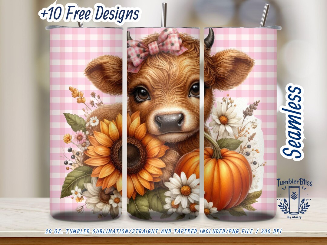 Sweet Fall Calf Tumbler Wrap PNG 20 Oz Skinny Tumbler Cute Highland Cow ...